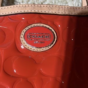 Coach | Bags | Coach Embossed Logo Orange Patton Bag With Tan Leather ...